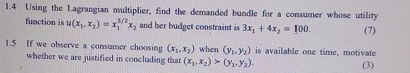 1.4 ﻿Using the Lagrangian multiplier, find the | Chegg.com