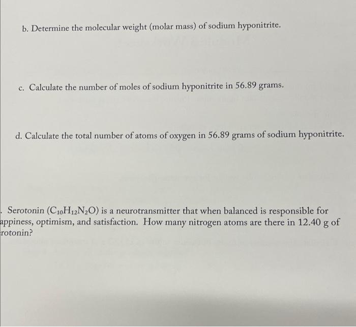 Solved b. Determine the molecular weight (molar mass) of | Chegg.com