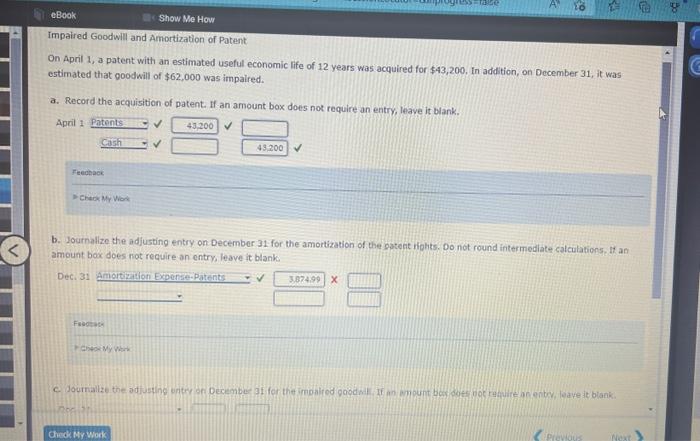 Solved On April 1, a patent with an estimated useful | Chegg.com