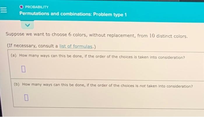 Solved = O PROBABILITY Permutations and combinations: | Chegg.com