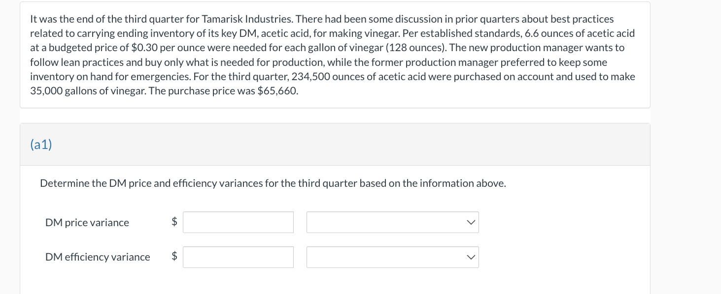It was the end of the third quarter for Tamarisk | Chegg.com