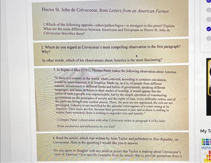 Hector St. John de Crèvecoeur, from Letters from an | Chegg.com