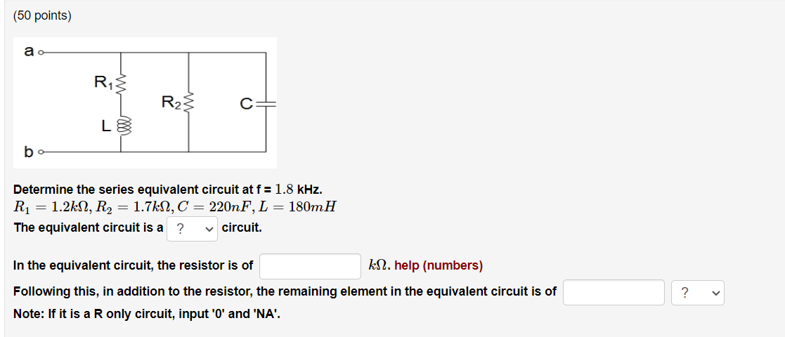 Solved (50 ﻿points)Determine the series equivalent circuit | Chegg.com