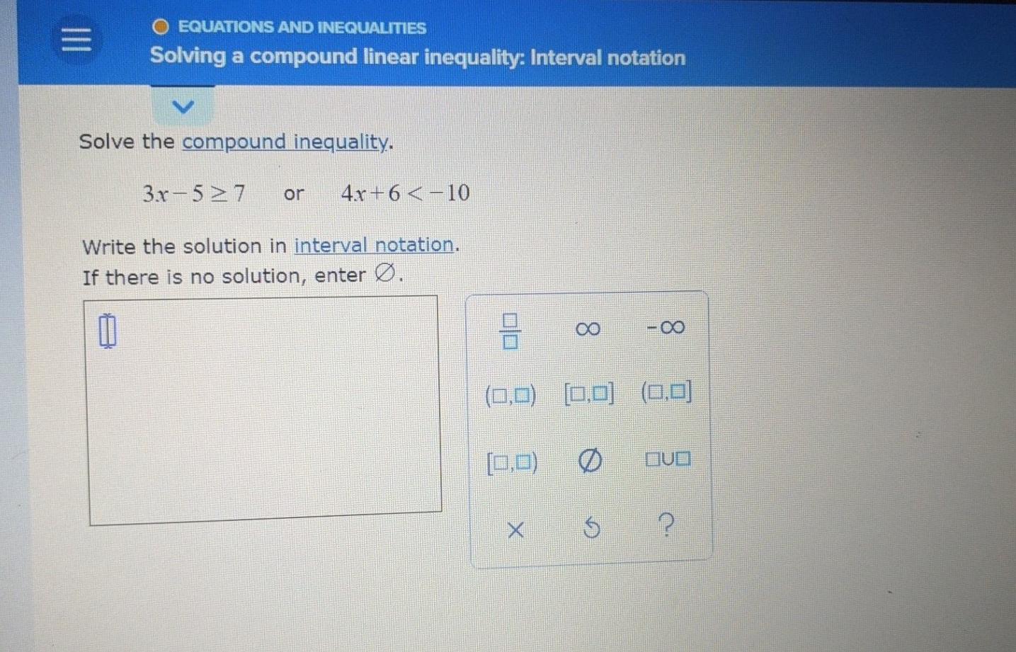 Solved = O EQUATIONS AND INEQUALITIES Solving a compound | Chegg.com