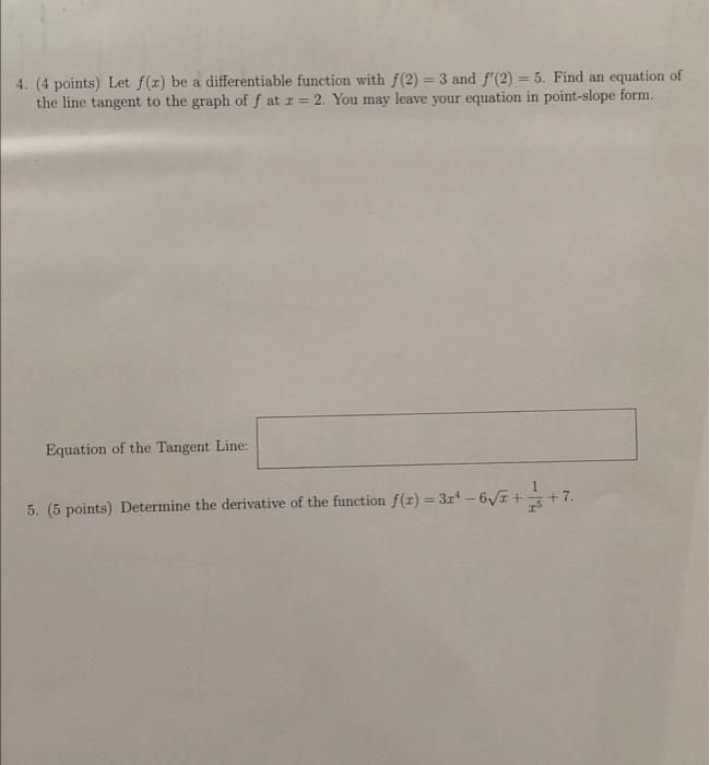 Solved 4. (4 points) Let f(x) be a differentiable function | Chegg.com