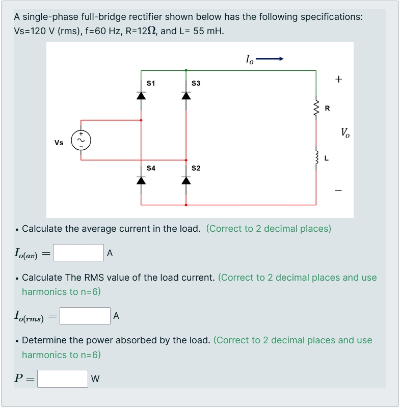 Solved A single-phase full-bridge rectifier shown below has | Chegg.com