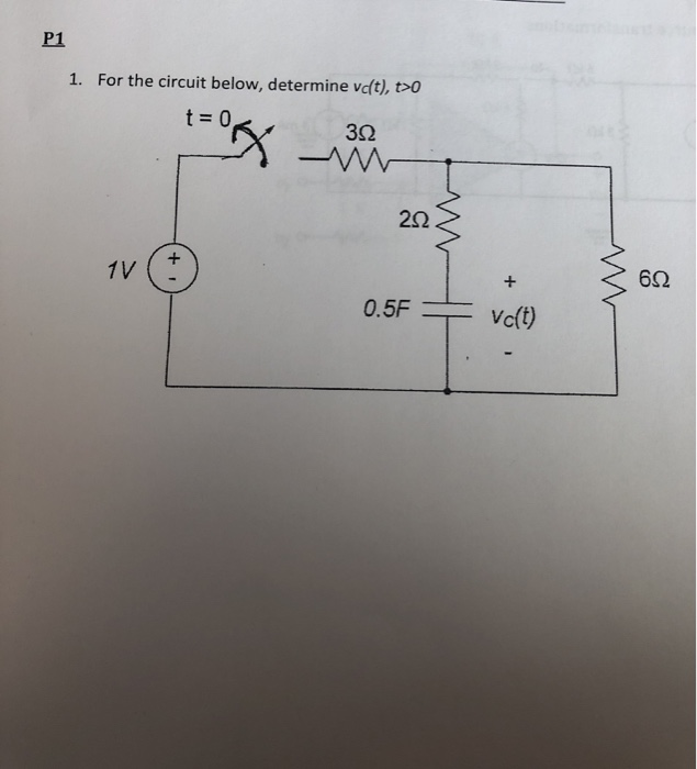 Solved P1 1. For the circuit below, determine vc(t), t>0 t=0 | Chegg.com