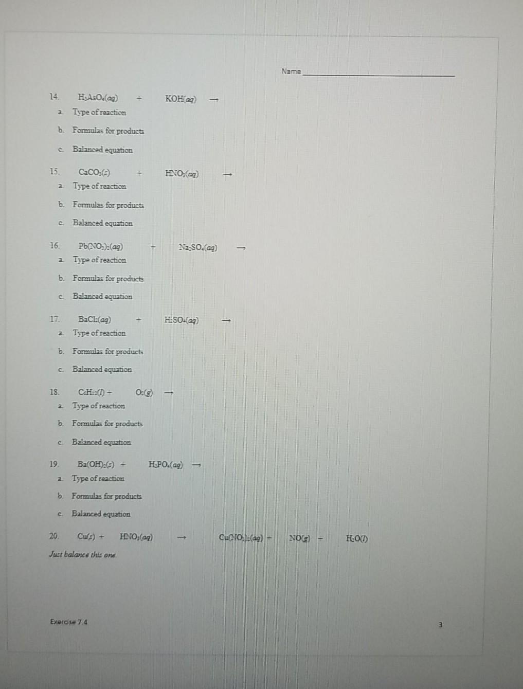 Solved X7.4 - Predicting Reaction Products Name Directions: | Chegg.com