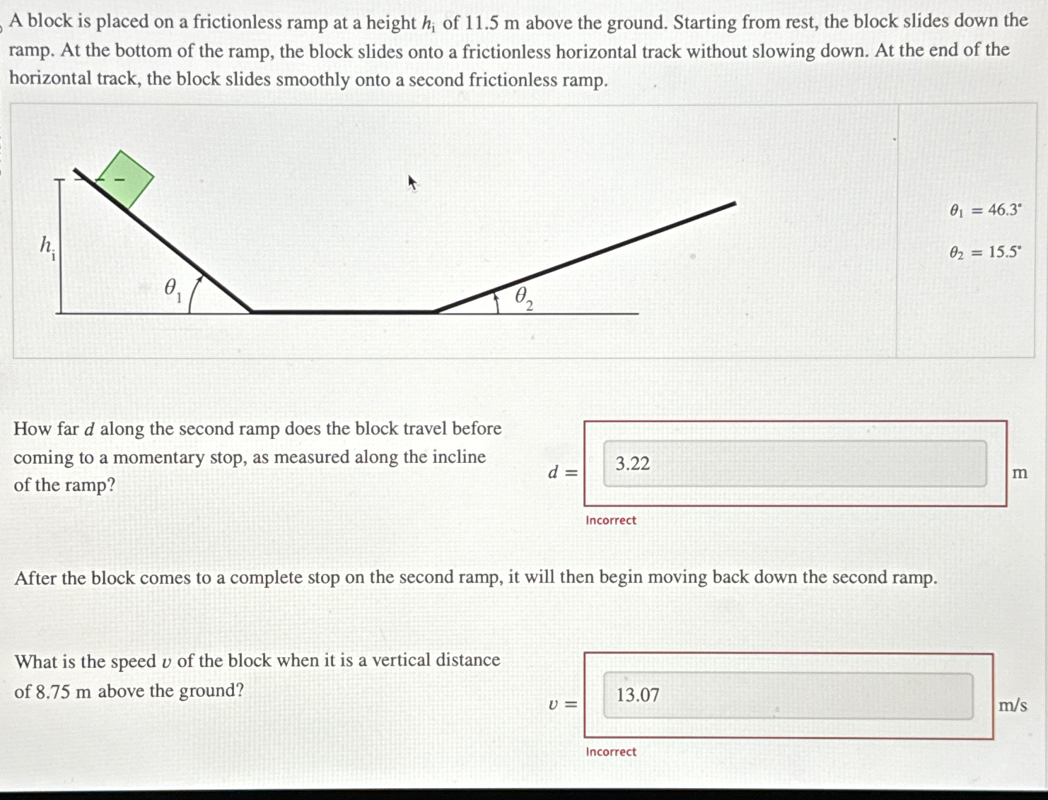 Solved A block is placed on a frictionless ramp at a height | Chegg.com