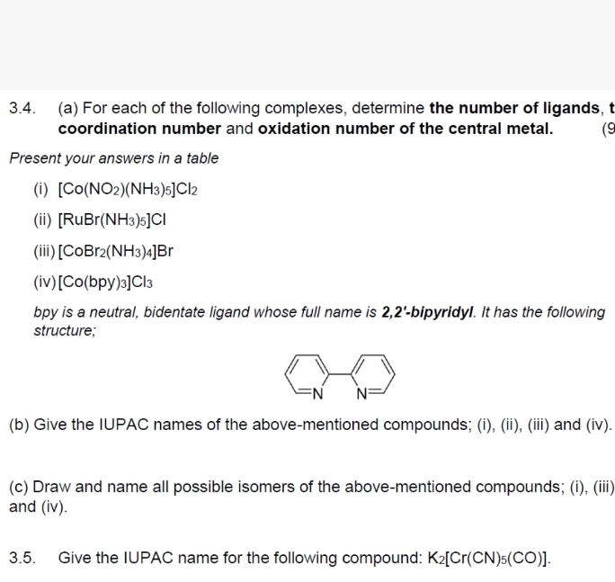 Solved 3.4. (a) ﻿For each of the following complexes, | Chegg.com