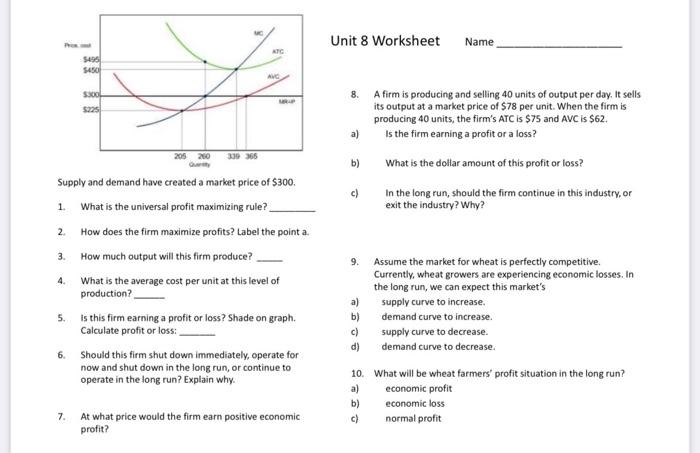 Solved Unit 8 Worksheet Name ATC 5456 5450 AVG 8. $300 5225 | Chegg.com