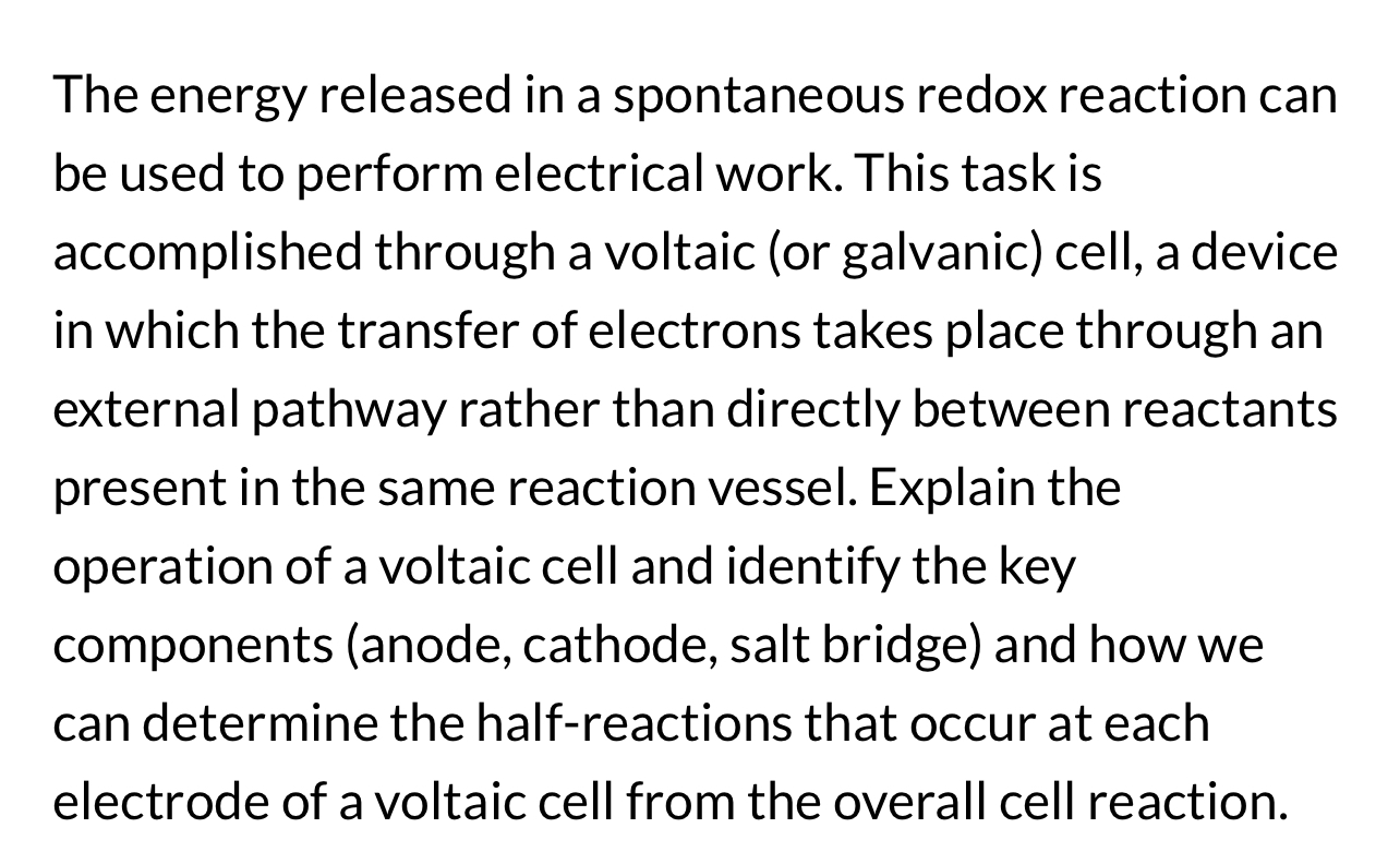Solved The energy released in a spontaneous redox reaction | Chegg.com