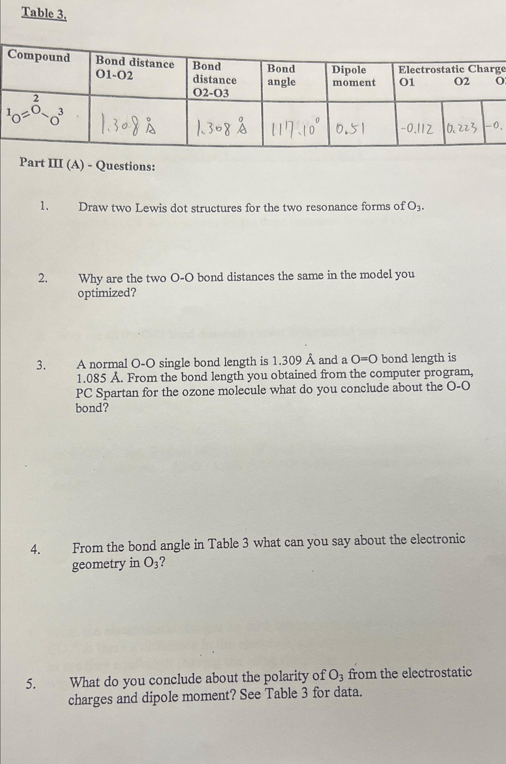 Solved Table 3.\table[[Compound,\table[[Bond | Chegg.com