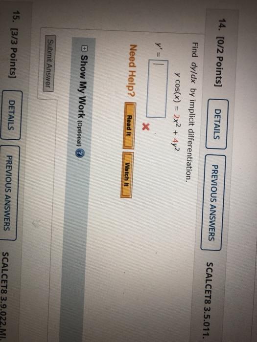 Solved 14. [0/2 points) DETAILS PREVIOUS ANSWERS SCALCET8 | Chegg.com