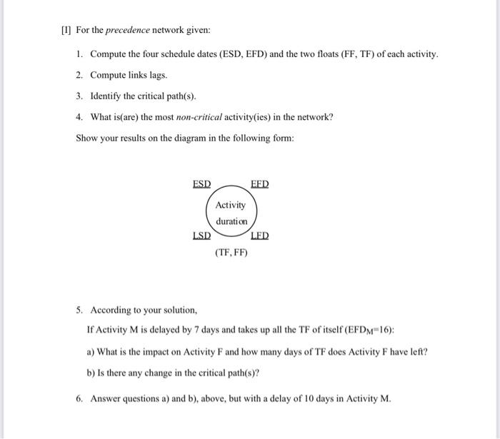 Solved [1] For the precedence network given: 1. Compute the | Chegg.com