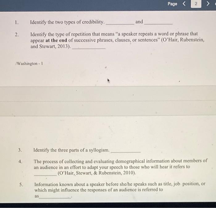 Solved Page 1. Identify the two types of credibility. | Chegg.com