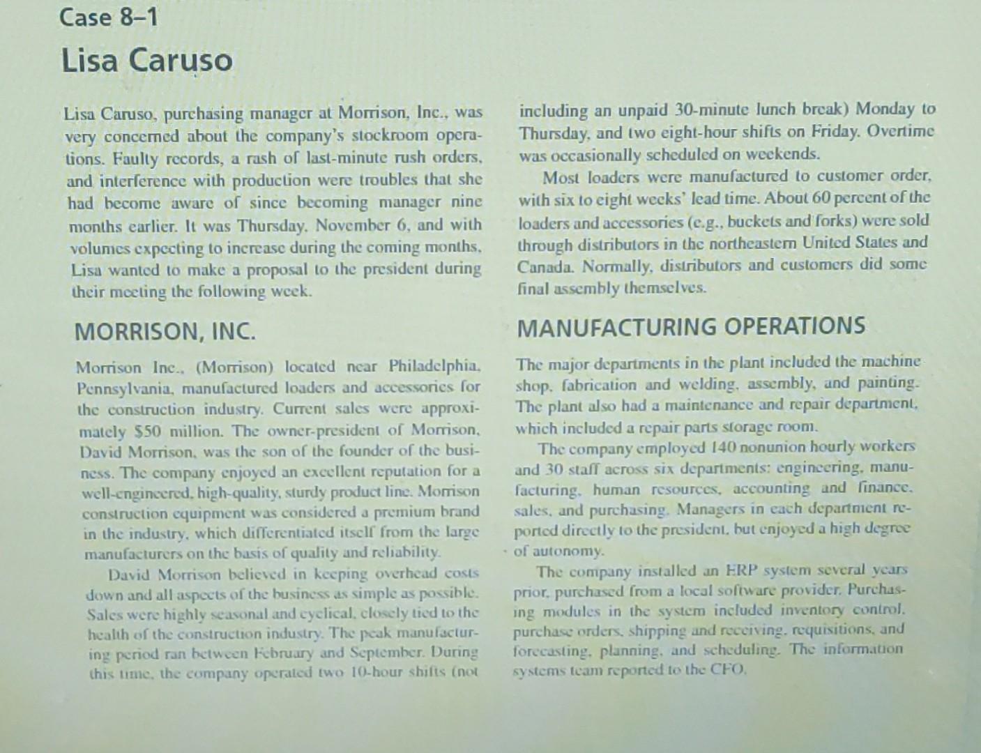 Solved Case 8-1 Lisa Caruso Lisa Caruso, purchasing manager | Chegg.com