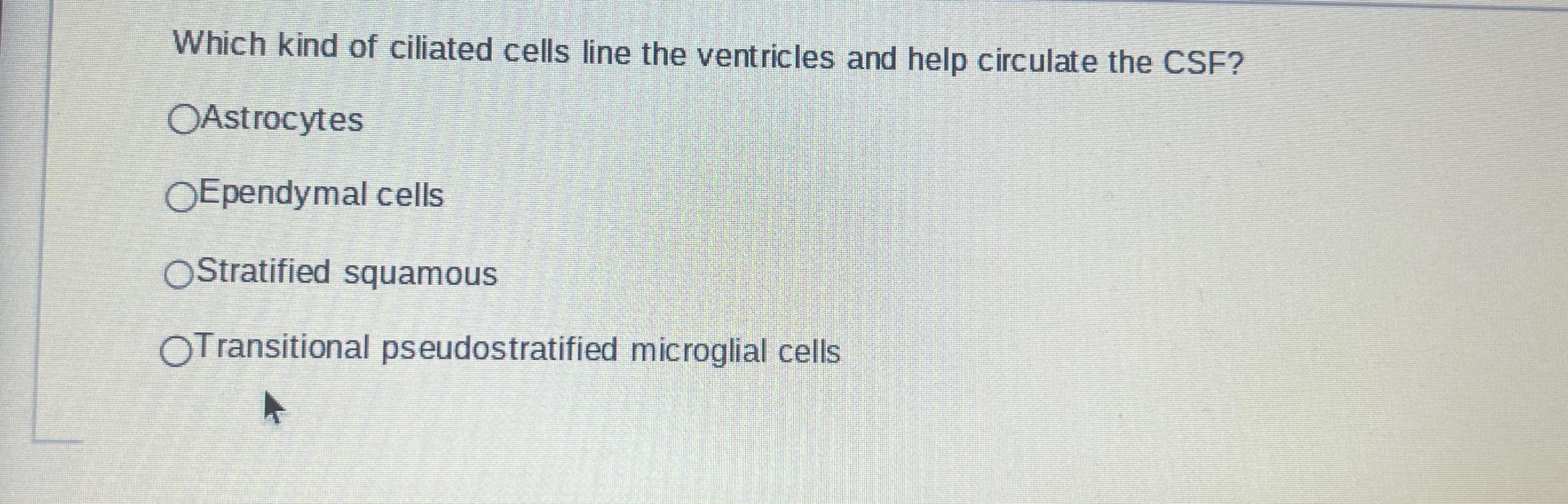 Solved Which kind of ciliated cells line the ventricles and | Chegg.com