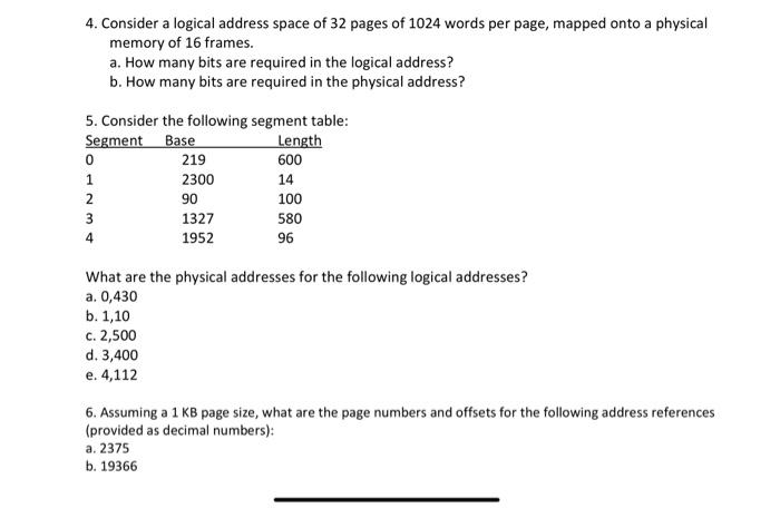 Solved 4. Consider a logical address space of 32 pages of | Chegg.com
