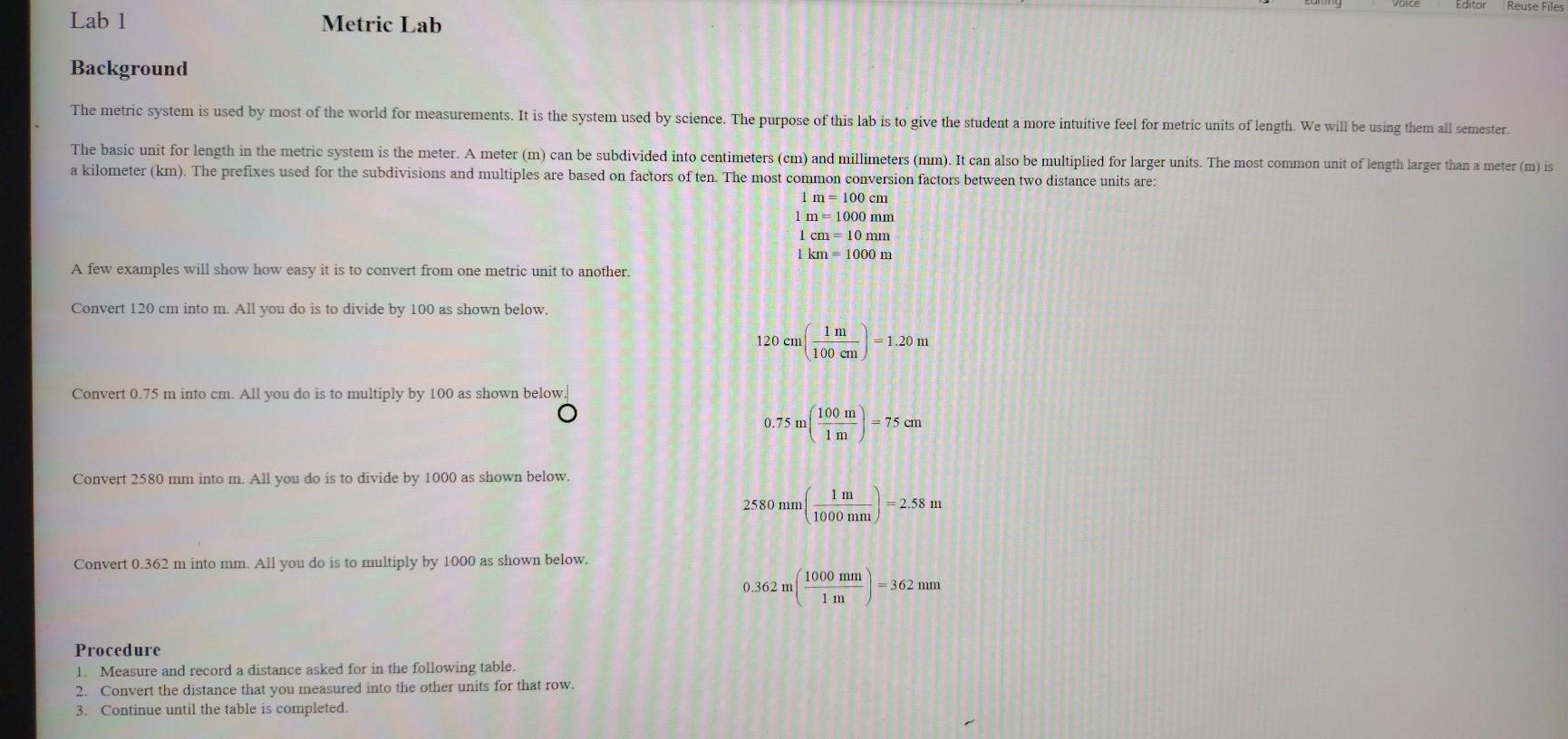 Solved voice Editor Reuse Files Lab 1 Metric Lab Background | Chegg.com