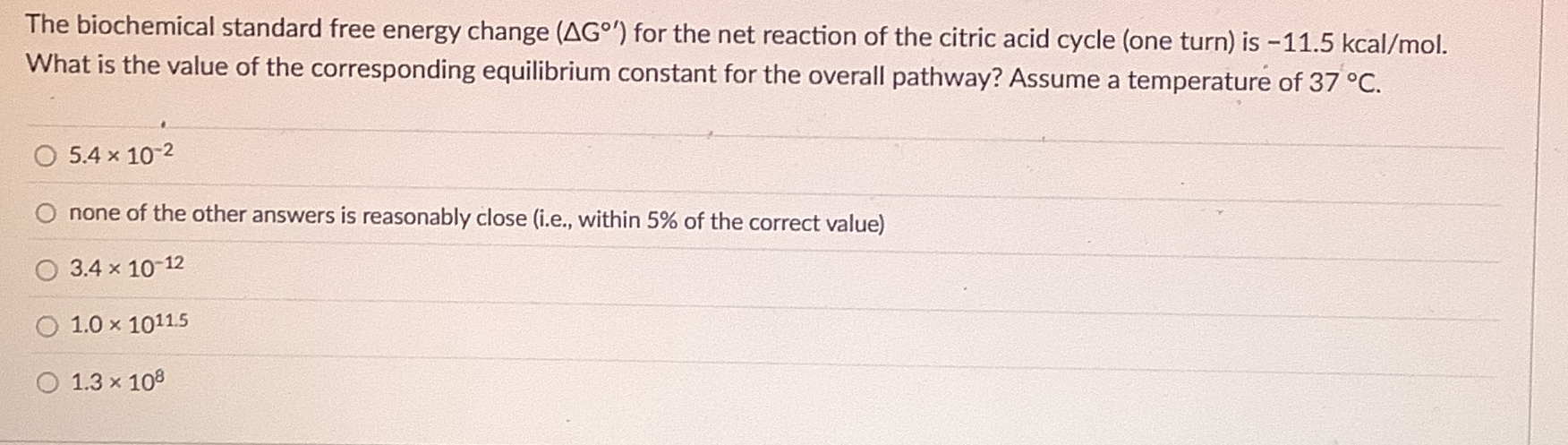 Solved The biochemical standard free energy change (ΔG°) | Chegg.com