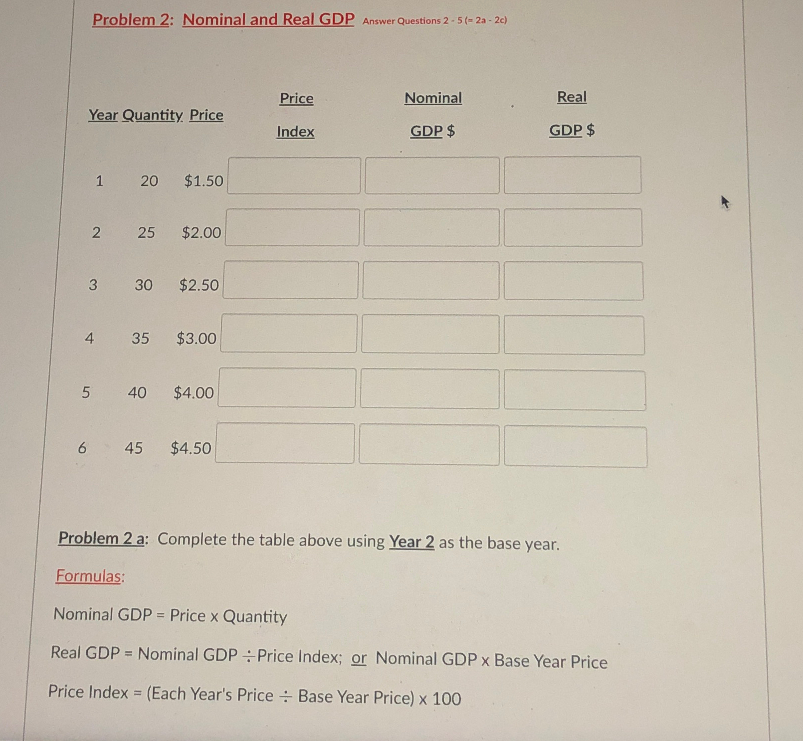 Problem 2: Nominal and Real GDP Answer Questions | Chegg.com