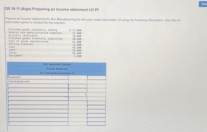 Solved OS 14-11 (Algo) Preparing an income statement LO P1 | Chegg.com