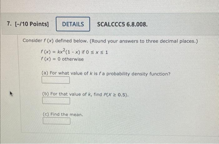 Solved onsider f(x) defined below. (Round your answers to | Chegg.com
