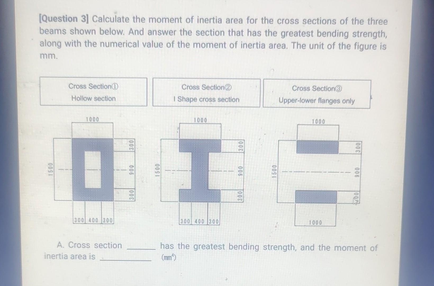 Solved [Question 3] Calculate the moment of inertia area for | Chegg.com