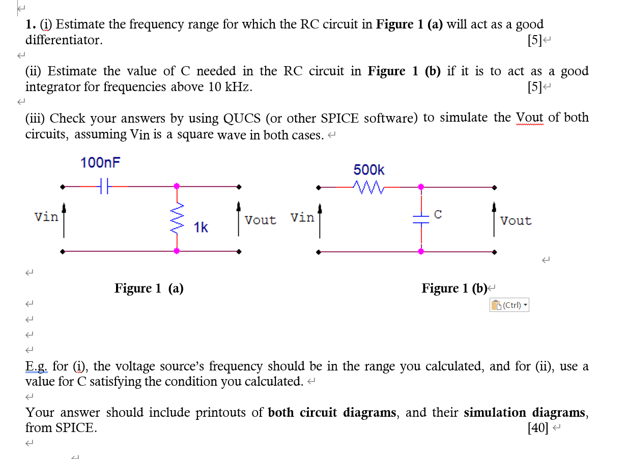 Solved 1. (i) Estimate the frequency range for which the RC | Chegg.com