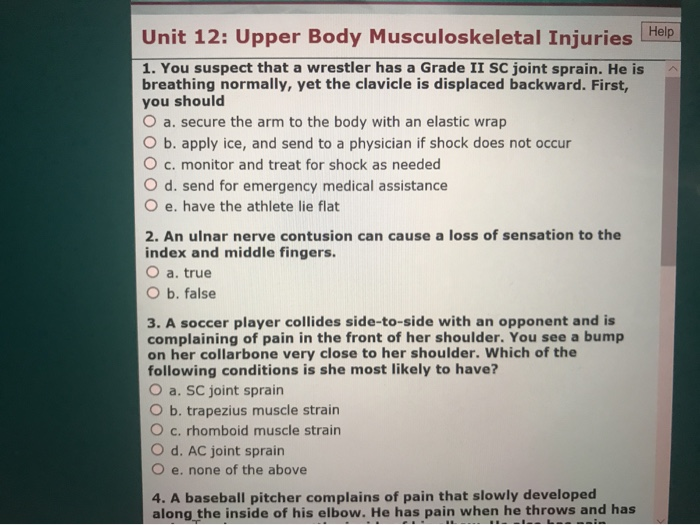 Solved Unit 12: Upper Body Musculoskeletal Injuries Help 1. | Chegg.com