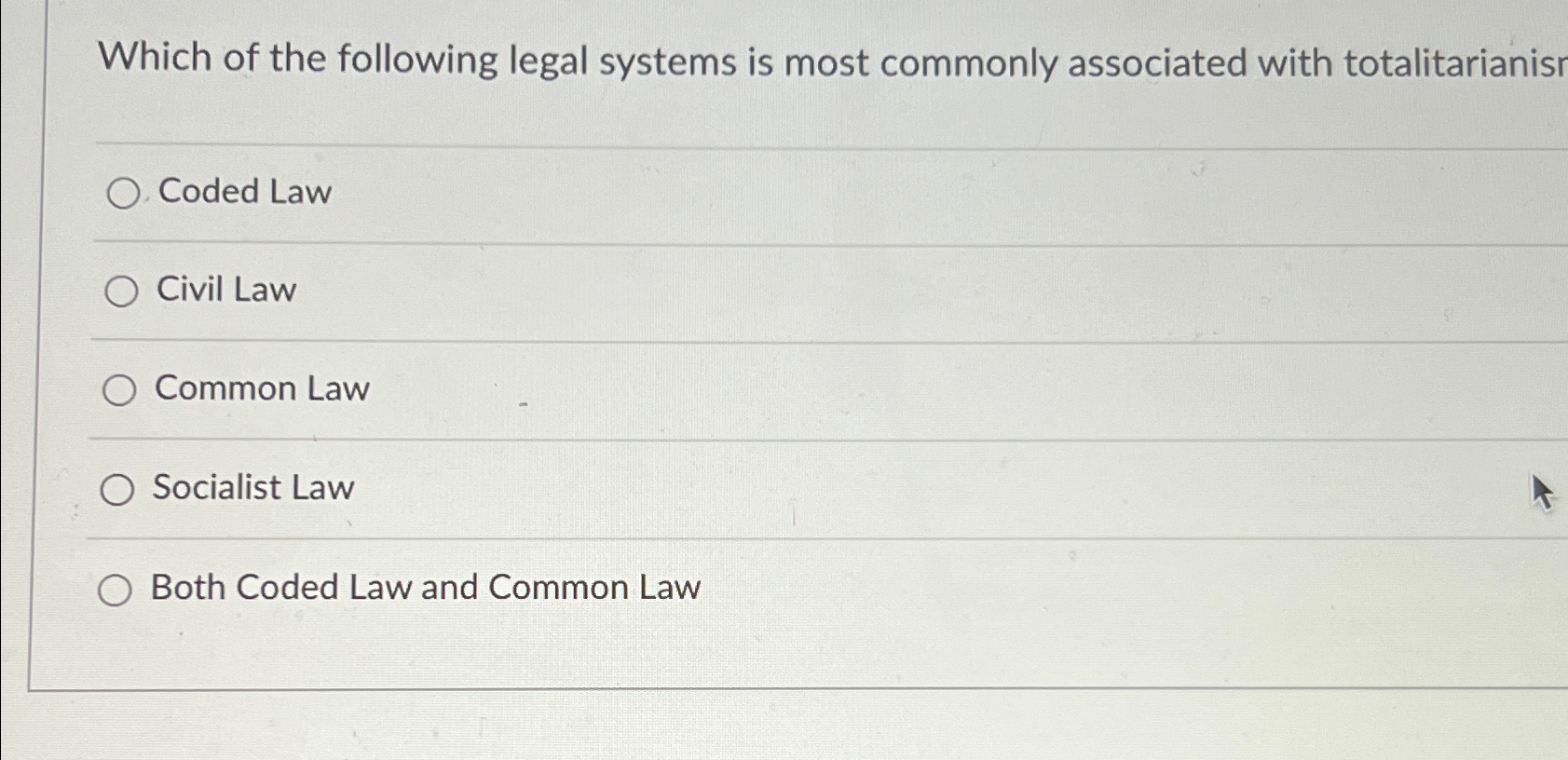Solved Which of the following legal systems is most commonly | Chegg.com