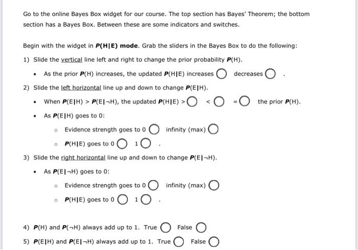 Solved Go to the online Bayes Box widget for our course. The | Chegg.com