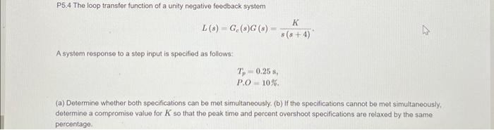 Solved P5.4 The loop transfer function of a unity negative | Chegg.com