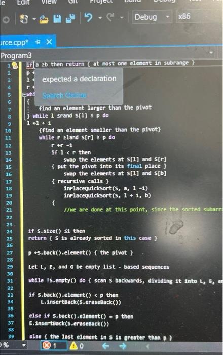 Solved le Edit Debug x86 urce.cpp + x Program3 if a b then | Chegg.com