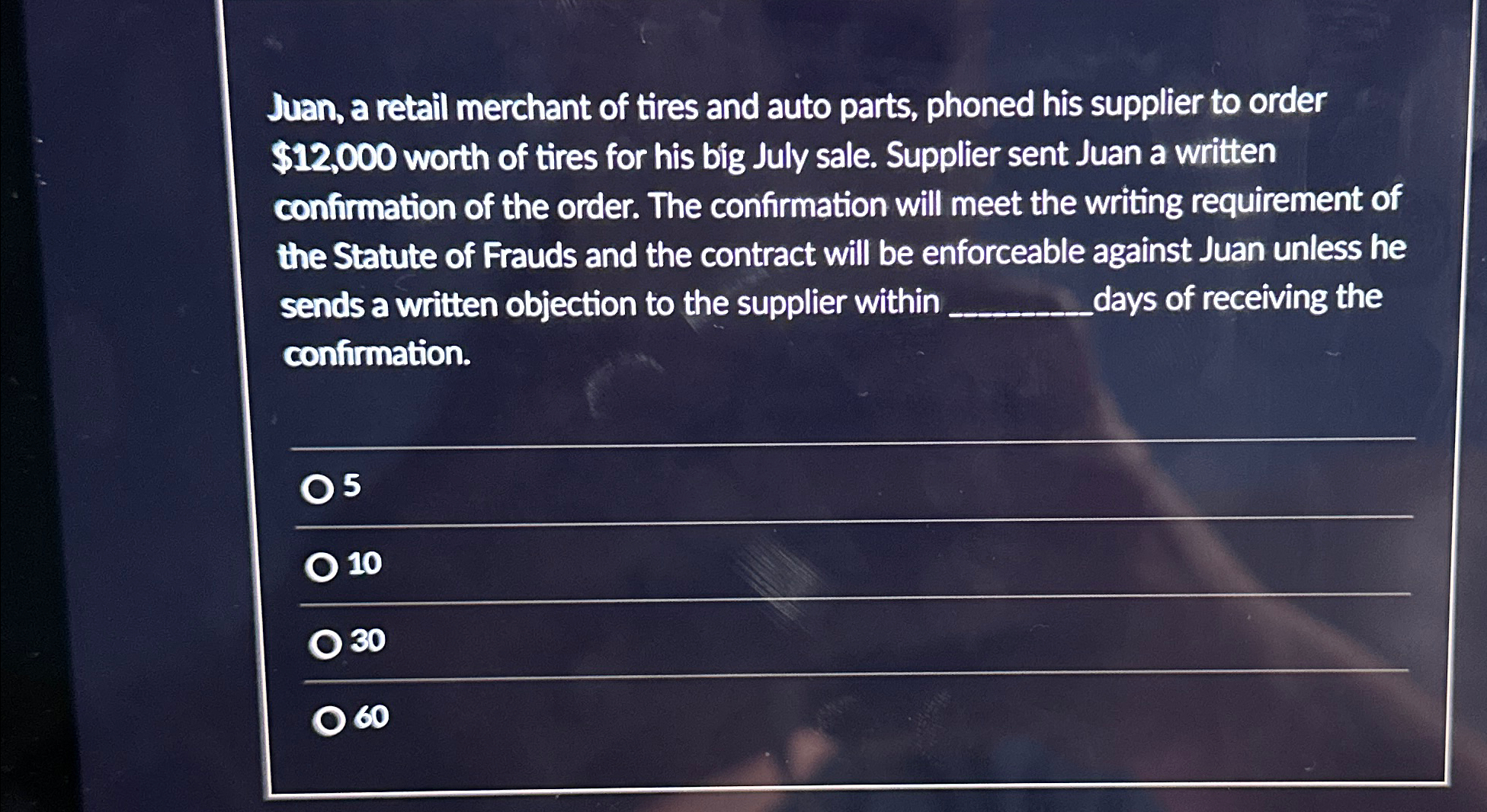 Solved Juan, a retail merchant of tires and auto parts, | Chegg.com