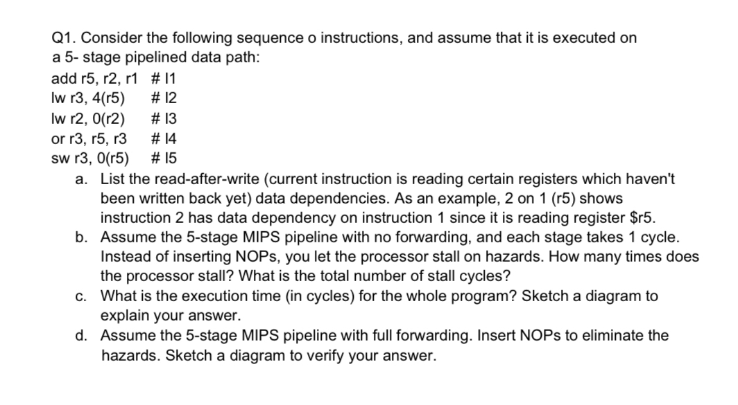 Solved Q1. ﻿Consider the following sequence o instructions, | Chegg.com