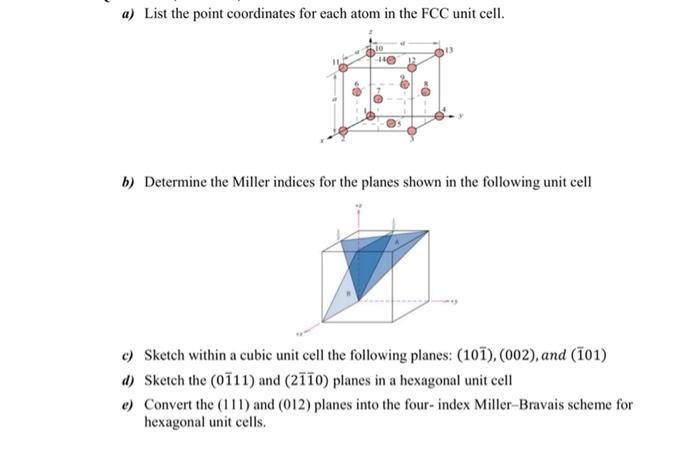 Solved a) List the point coordinates for each atom in the | Chegg.com