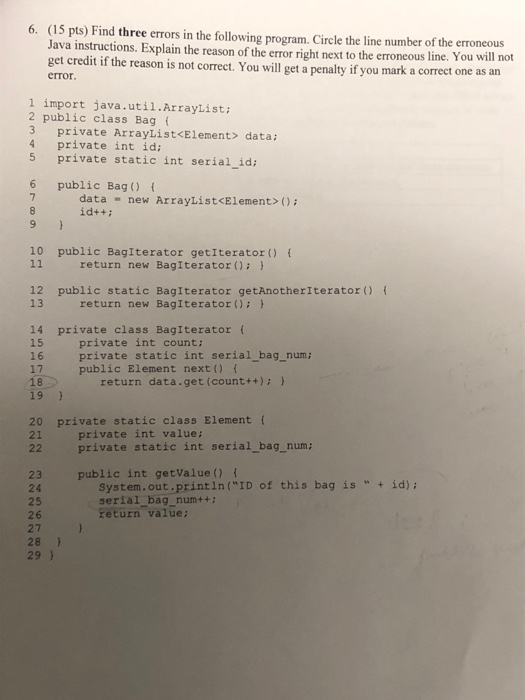 Solved 6. (15 pts) Find three errors in the following | Chegg.com