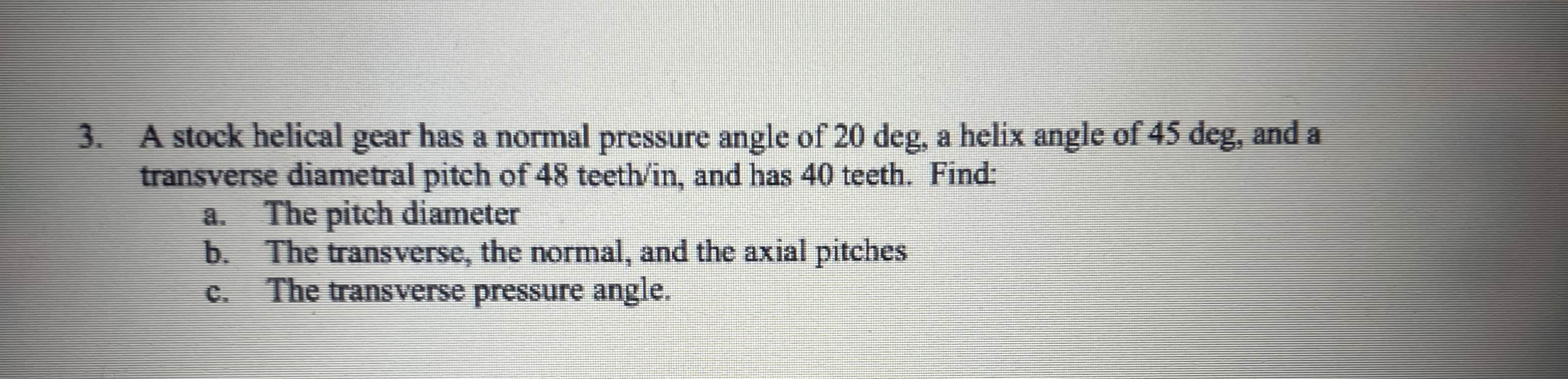 Solved A stock helical gear has a normal pressure angle of | Chegg.com