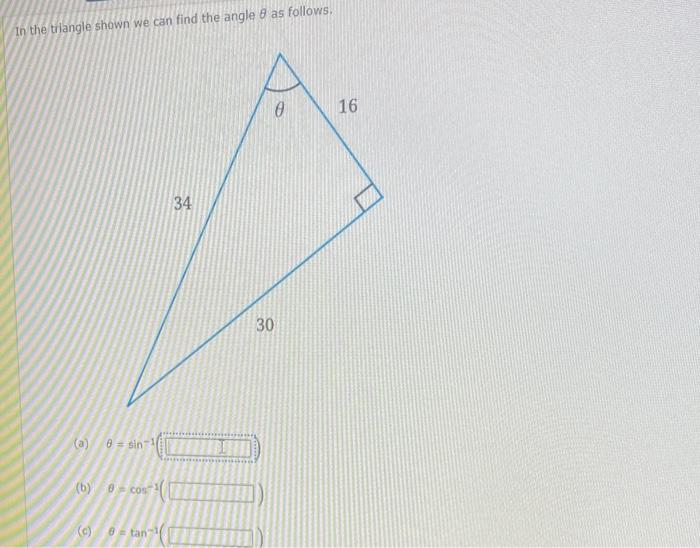 Solved In the triangle shown we can find the angle θ as | Chegg.com