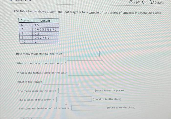 Solved The table below shows a stem-and-leaf diagram for a | Chegg.com