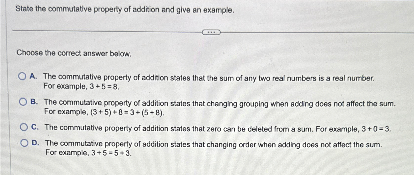 Solved State the commutative property of addition and give | Chegg.com