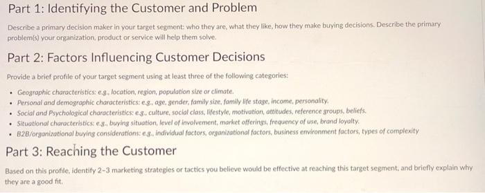 Solved Part 1: Identifying the Customer and Problem Describe | Chegg.com