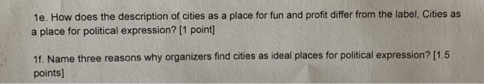 Solved 1e. How does the description of cities as a place for | Chegg.com