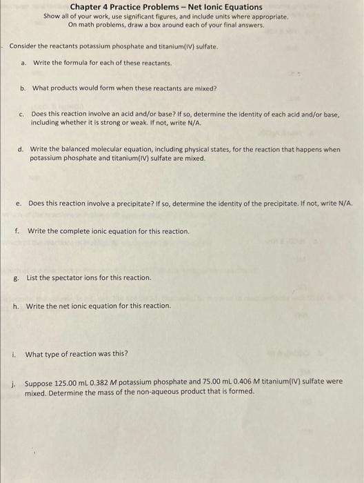 Solved Chapter 4 Practice Problems - Net lonic Equations | Chegg.com