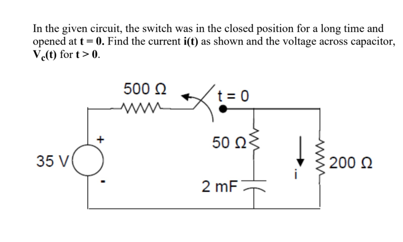 Solved In the given circuit, the switch was in the closed | Chegg.com