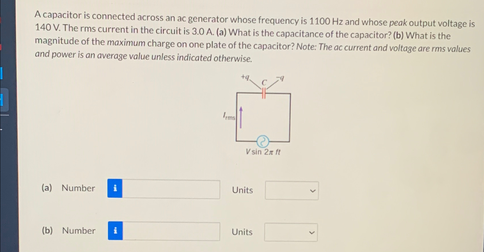Solved A capacitor is connected across an ac generator whose | Chegg.com