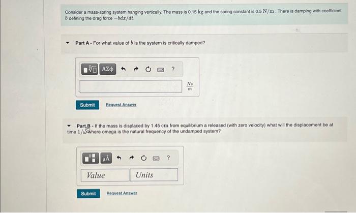 Solved Consider a mass-spring system hanging vertically. The | Chegg.com
