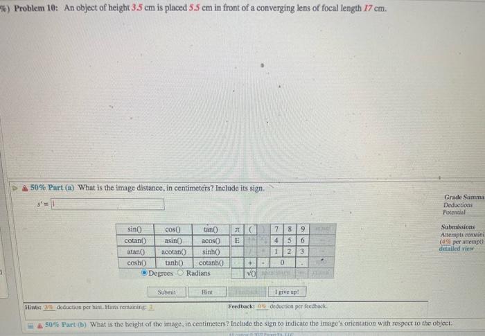 Solved 5) Problem 10: An object of height 3.5 cm is placed | Chegg.com